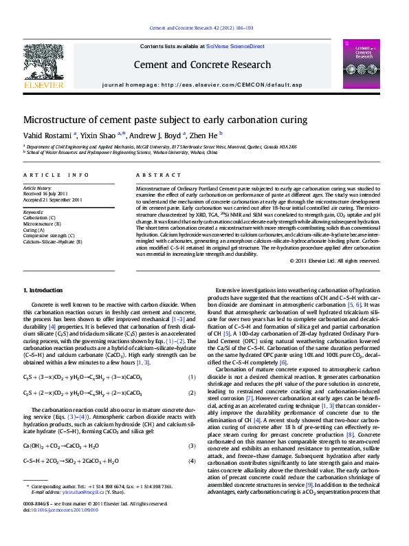 (PDF) Microstructure of cement paste subject to early carbonation curing