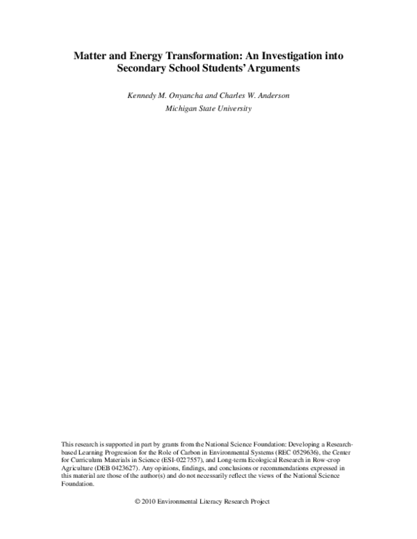 (PDF) Matter and energy transformation: An investigation into secondary ...