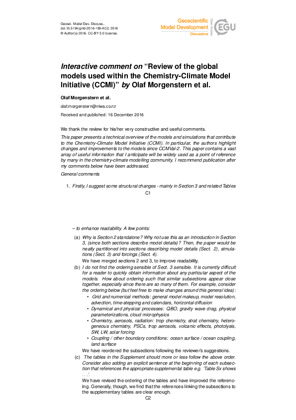 (PDF) Interactive comment on “Review of the global models used within ...
