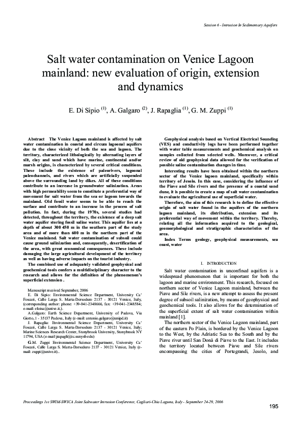 (PDF) Salt water contamination on Venice Lagoon mainland : new ...