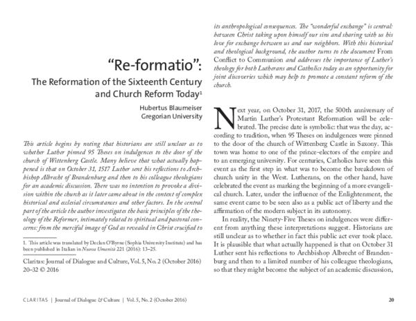 (PDF) “Re-formatio”: The Reformation of the Sixteenth Century and ...