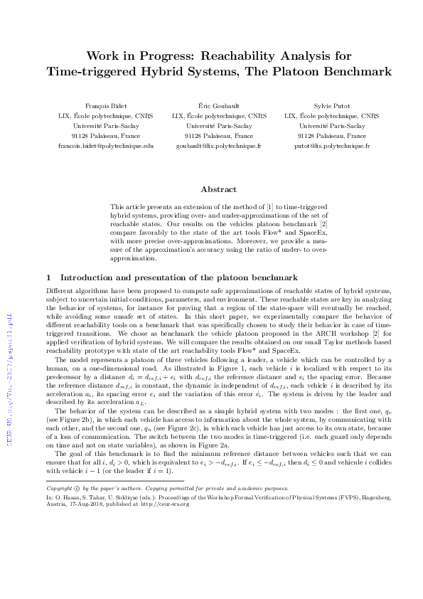 (PDF) Work in Progress: Reachability Analysis for Time-triggered Hybrid Systems, The Platoon ...