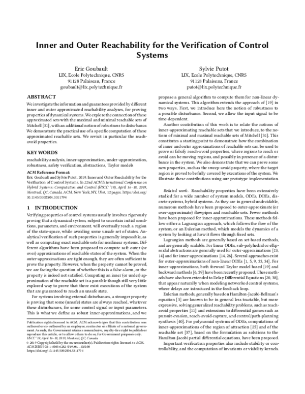 (PDF) Inner and outer reachability for the verification of control systems
