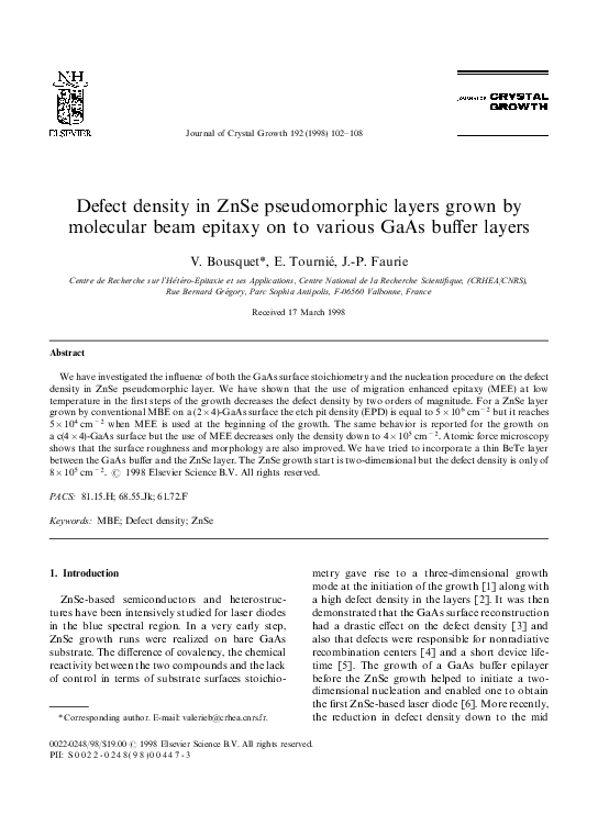 (PDF) Defect density in ZnSe pseudomorphic layers grown by molecular ...