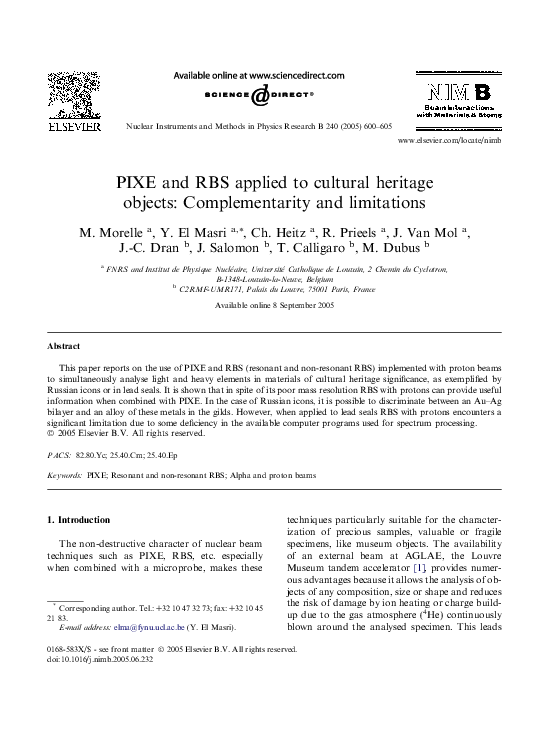 (PDF) PIXE and RBS applied to cultural heritage objects ...