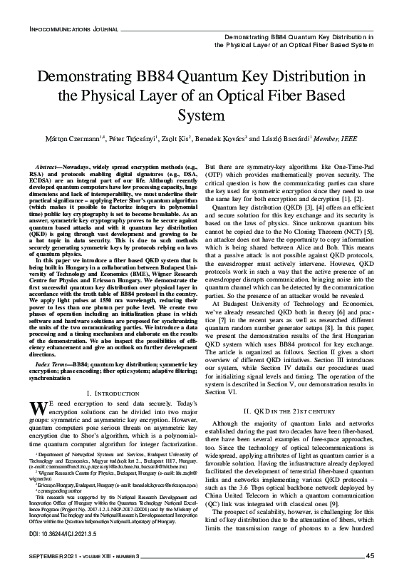 (PDF) Demonstrating BB84 Quantum Key Distribution in the Physical Layer ...