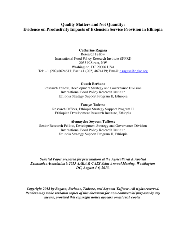 (PDF) Quality Matters and Not Quantity: Evidence on Productivity ...