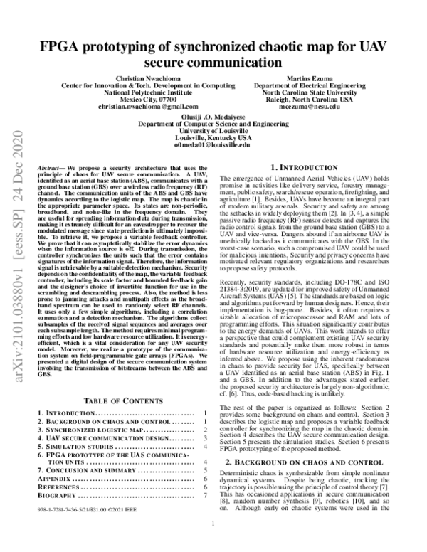 (PDF) FPGA prototyping of synchronized chaotic map for UAV secure communication