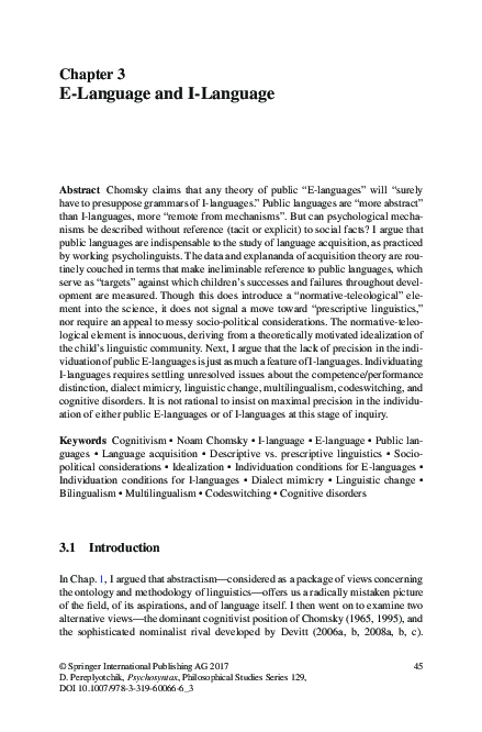 (PDF) E-Language and I-Language | David Pereplyotchik - Academia.edu