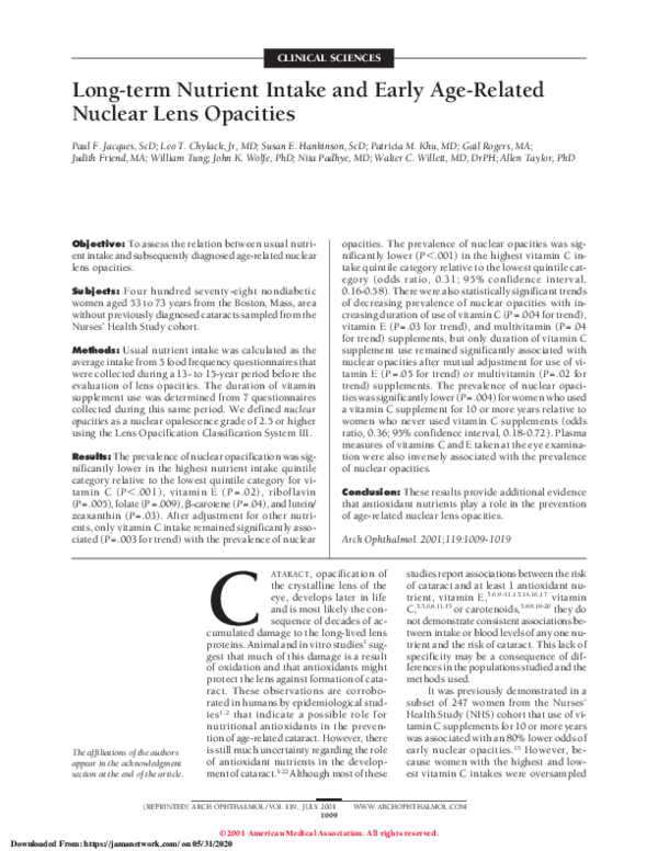(PDF) Long-term nutrient intake and early age-related nuclear lens ...