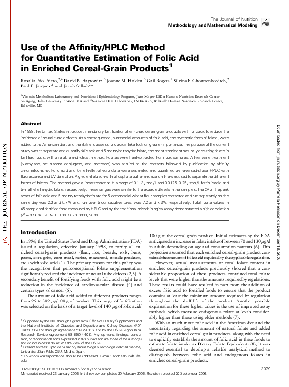 (PDF) Use of the affinity/HPLC method for quantitative estimation of folic acid in enriched ...