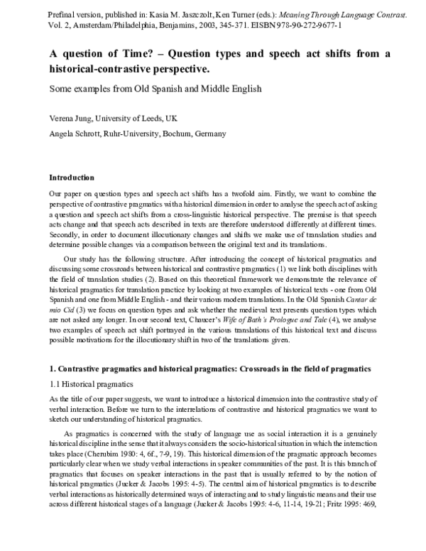 (PDF) A Question of Time? Question Types and Speech Act Shifts from a ...