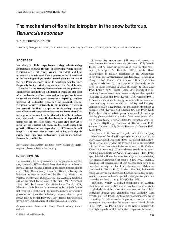 (PDF) The mechanism of floral heliotropism in the snow buttercup ...