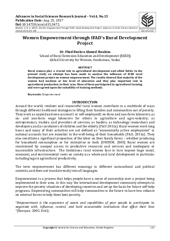 (PDF) Women Empowerment through IFAD’s Rural Development Project