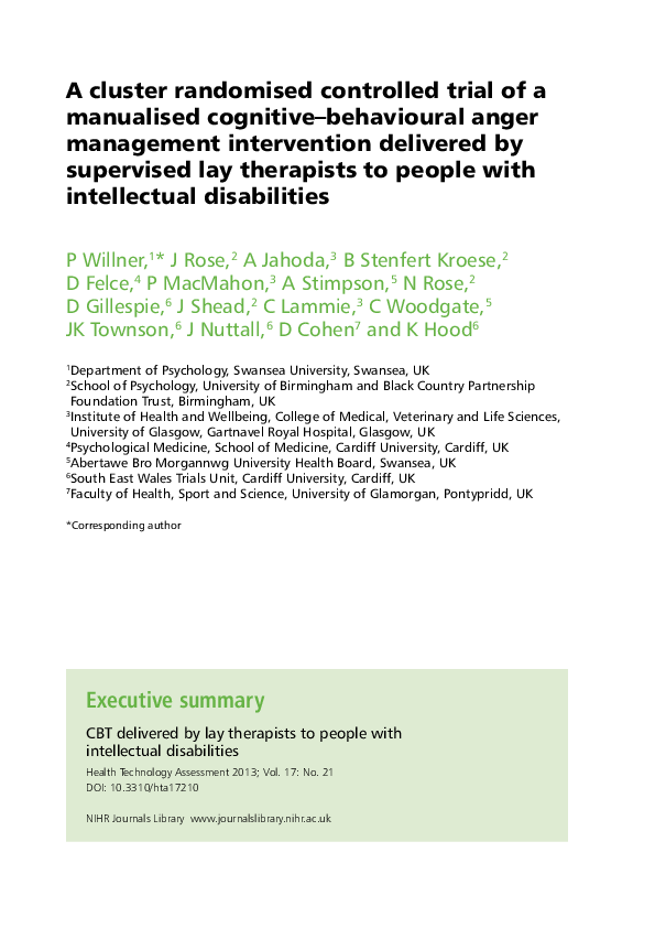 (PDF) A cluster randomised controlled trial of a manualised cognitive ...