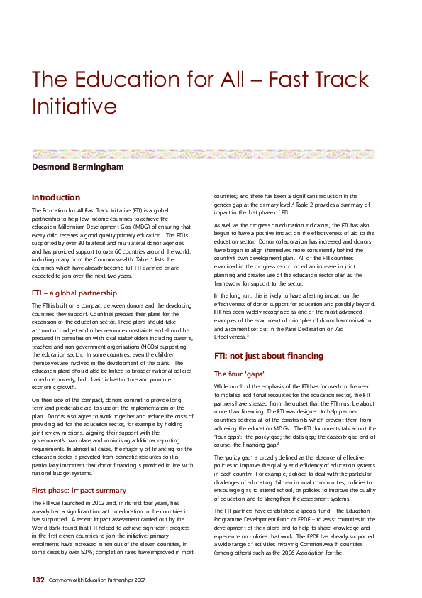 (PDF) The Education for All – Fast Track Initiative