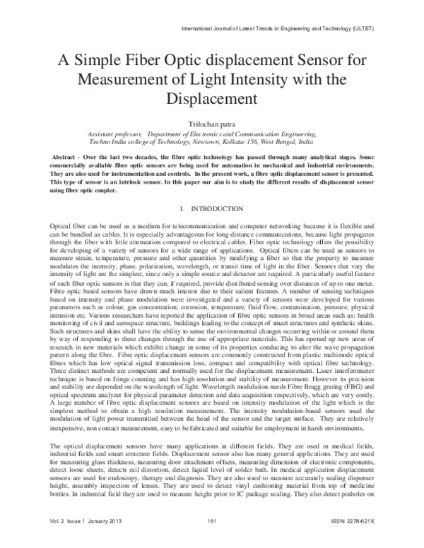 (PDF) A Simple Fiber Optic displacement Sensor for Measurement of Light ...