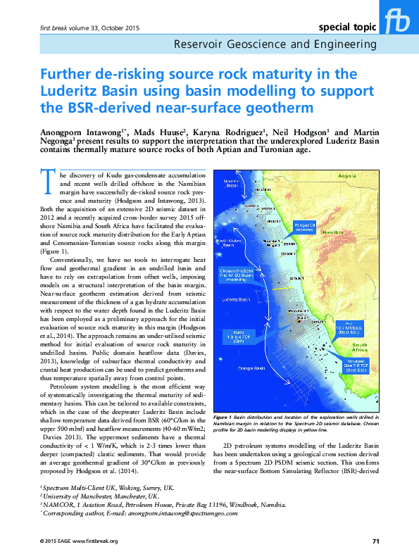 (PDF) Further de-risking source rock maturity in the Luderitz Basin ...