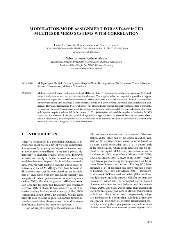 Pdf Modulation Mode Assignment For Svd Assisted Multiuser Mimo Systems With Correlation