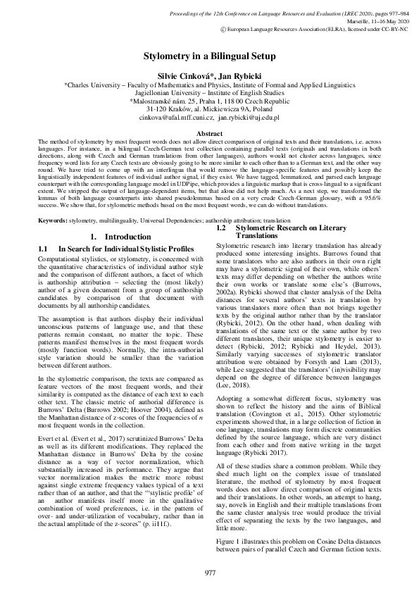(PDF) Stylometry in a Bilingual Setup