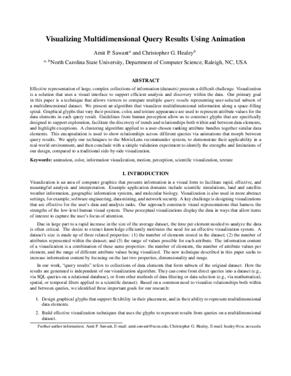 Pdf Visualizing Multidimensional Query Results Using Animation