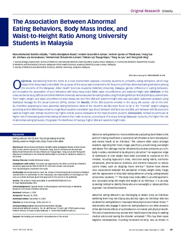 (PDF) The Association Between Abnormal Eating Behaviors, Body Mass ...
