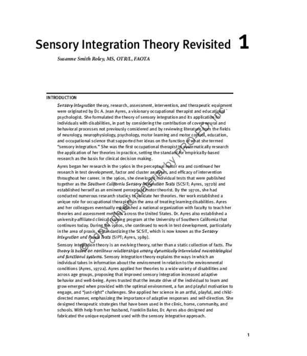 (PDF) Sensory Integration Theory Revisited 1 | Susanne Smith Roley ...