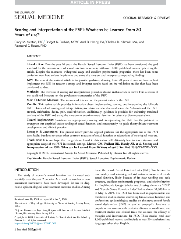 (PDF) Scoring and Interpretation of the FSFI: What can be Learned From ...