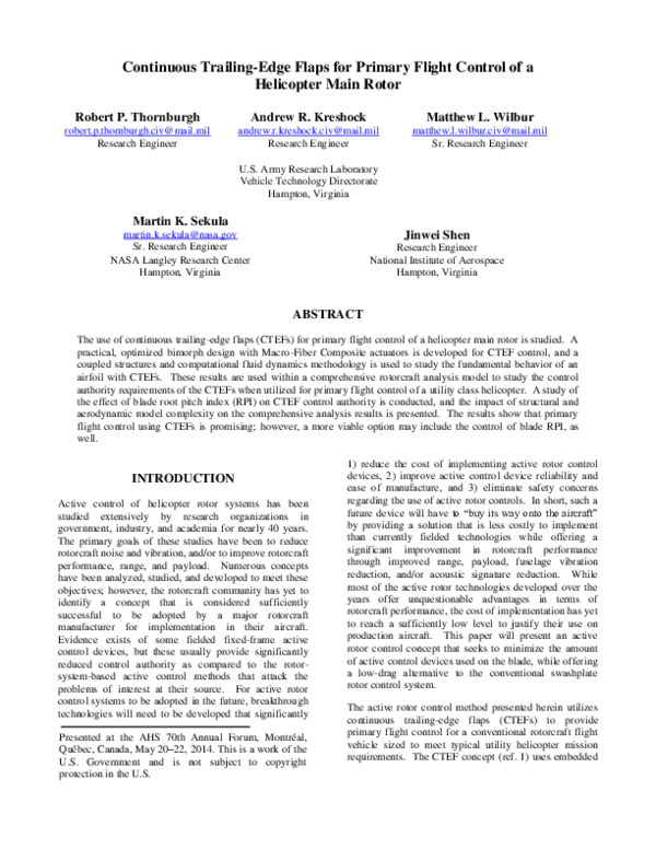 Pdf Continuous Trailing Edge Flaps For Primary Flight Control Of A Helicopter Main Rotor