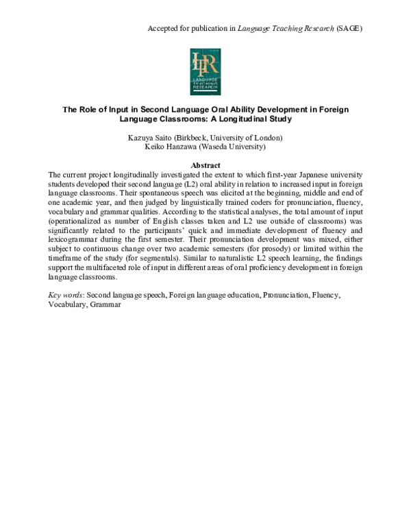 (PDF) The role of input in second language oral ability development in foreign language ...