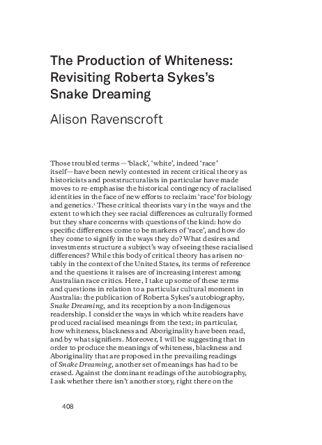 (PDF) The Production of Whiteness: Revisiting Roberta Sykes’s Snake ...