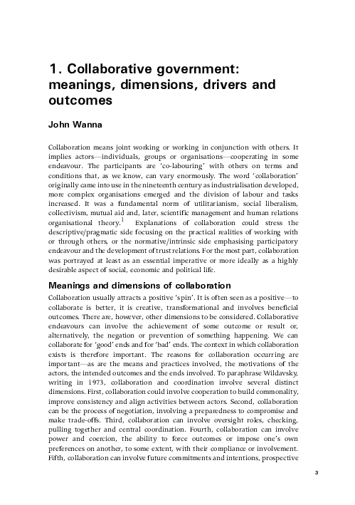 (PDF) Collaborative government: meanings, dimensions, drivers and outcomes
