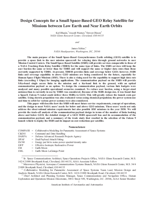 (PDF) Design Concepts for a Small Space-Based GEO Satellite for ...