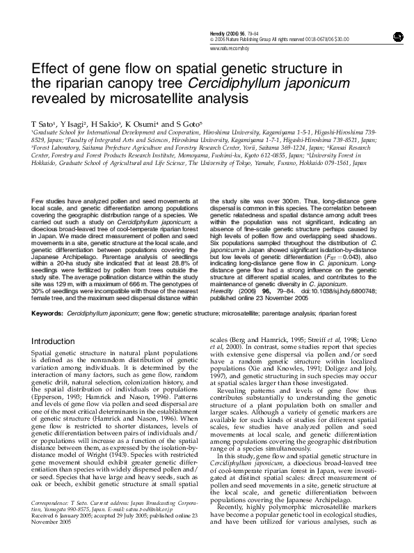 Pdf Effect Of Gene Flow On Spatial Genetic Structure In The Riparian Canopy Tree