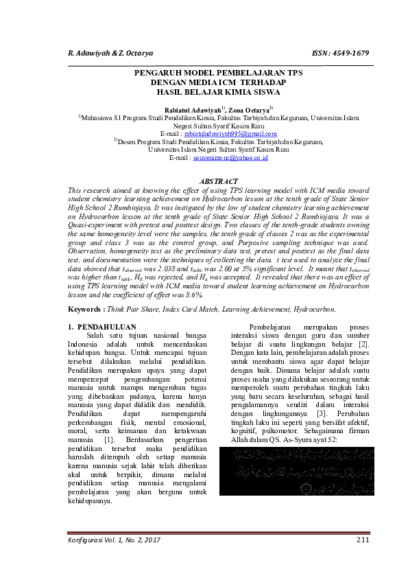 (PDF) Pengaruh Model Pembelajaran TPS Dengan Media Icm Terhadap Hasil ...