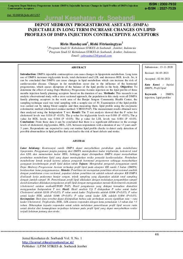 (PDF) Depot Medroxy Progesterone Asetate (Dmpa) Injectable in Long Term ...