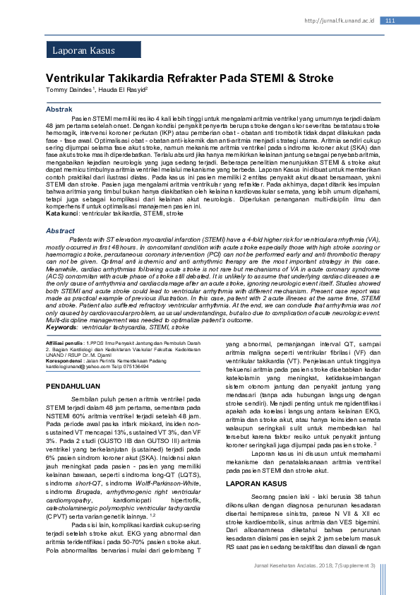 (PDF) Ventrikular Takikardia Refrakter Pada STEMI & Stroke