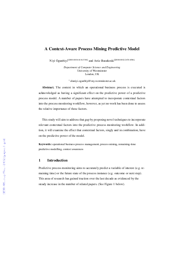 Pdf A Context Aware Process Mining Predictive Model