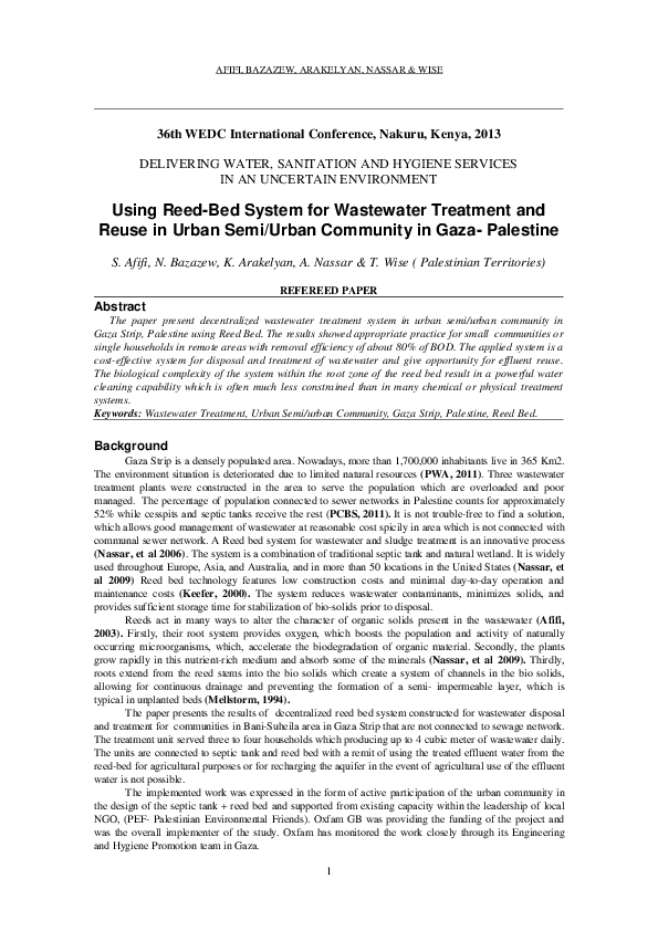 Using reed bed system for wastewater treatment and reuse in urban semi ...