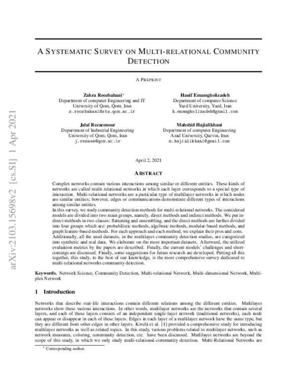 Pdf A Systematic Survey On Multi Relational Community Detection