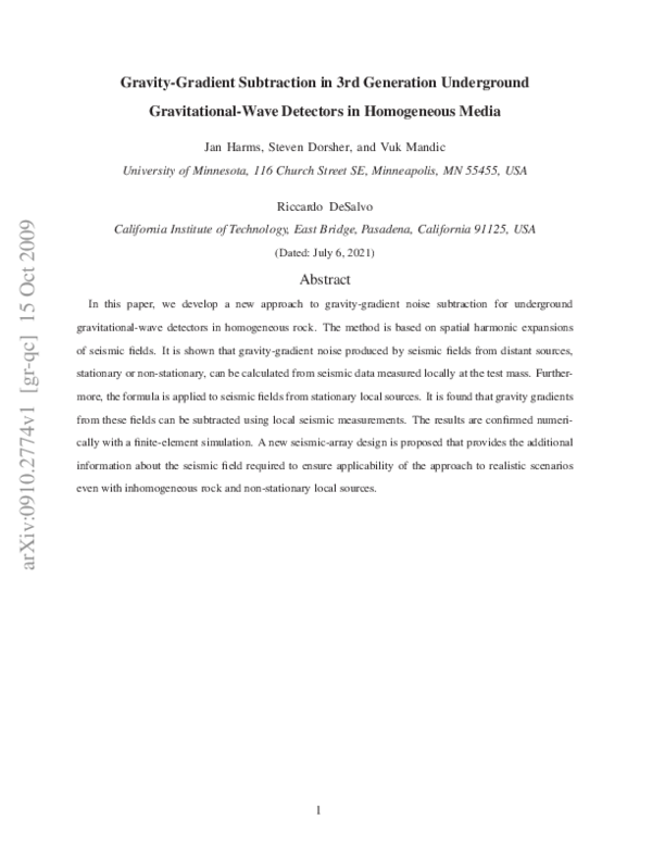 Pdf Gravity Gradient Subtraction In 3rd Generation Underground Gravitational Wave Detectors In