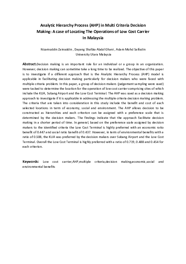 (PDF) Analytic Hierarchy Process (AHP) in Multi Criteria Decision ...