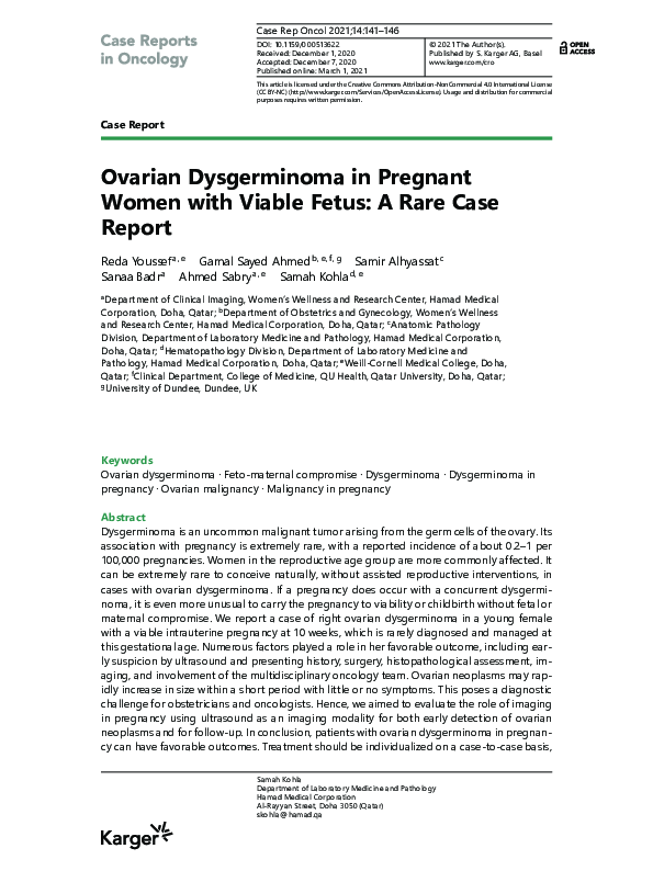 (PDF) Ovarian Dysgerminoma in Pregnant Women with Viable Fetus: A Rare Case Report