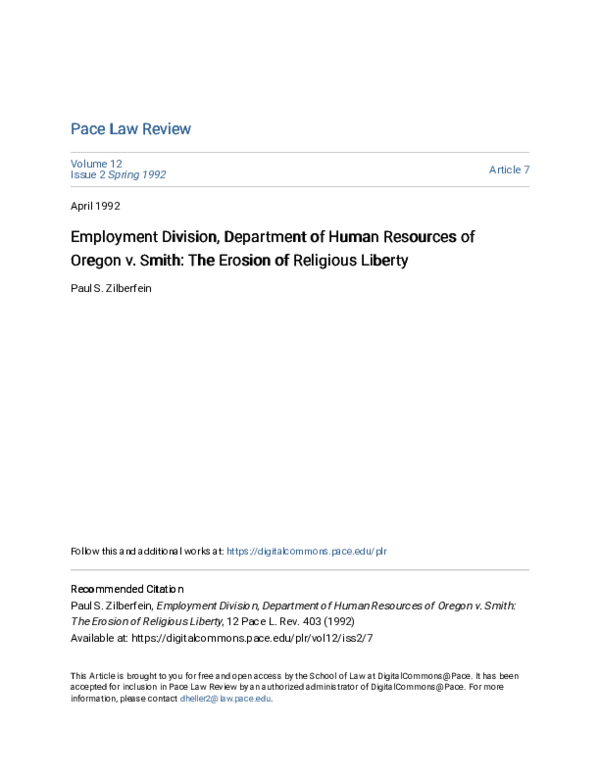 (PDF) Employment Division, Department of Human Resources of Oregon v ...