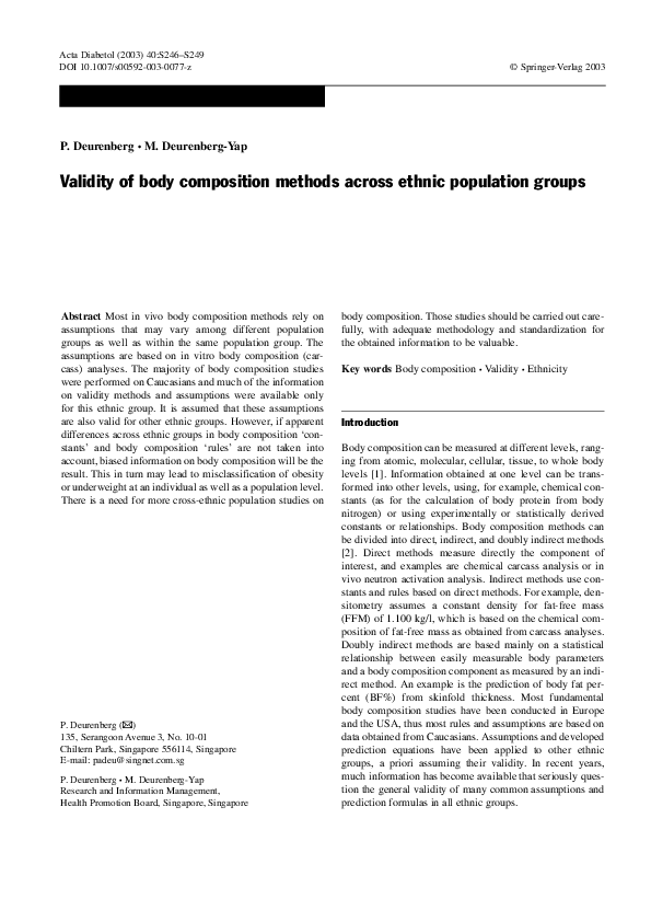 (PDF) Validity of body composition methods across ethnic population groups