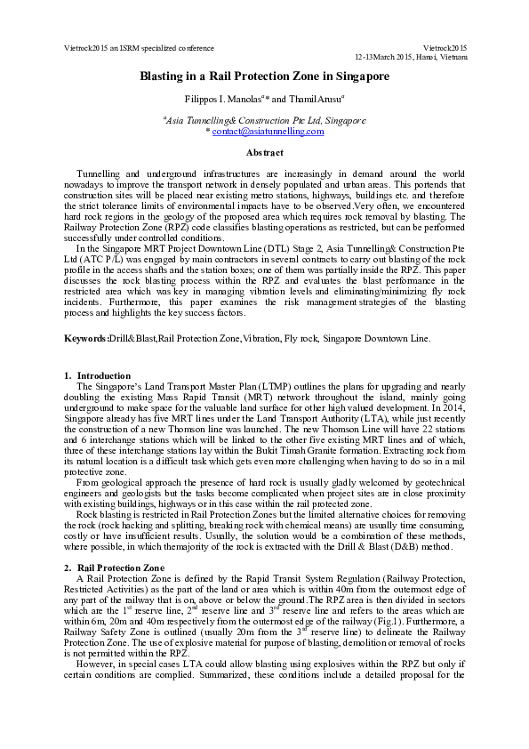 (PDF) Blasting in a Rail Protection Zone in Singapore