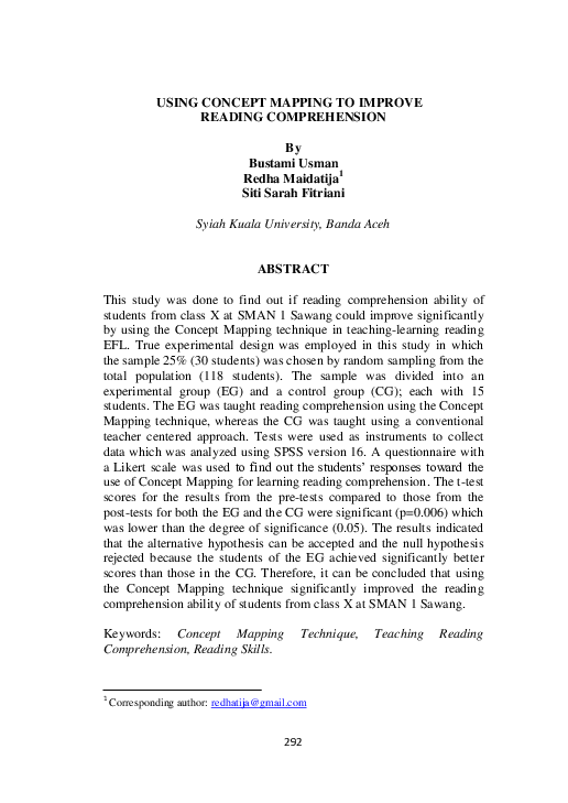 (PDF) USING CONCEPT MAPPING TO IMPROVE READING COMPREHENSION By Bustami