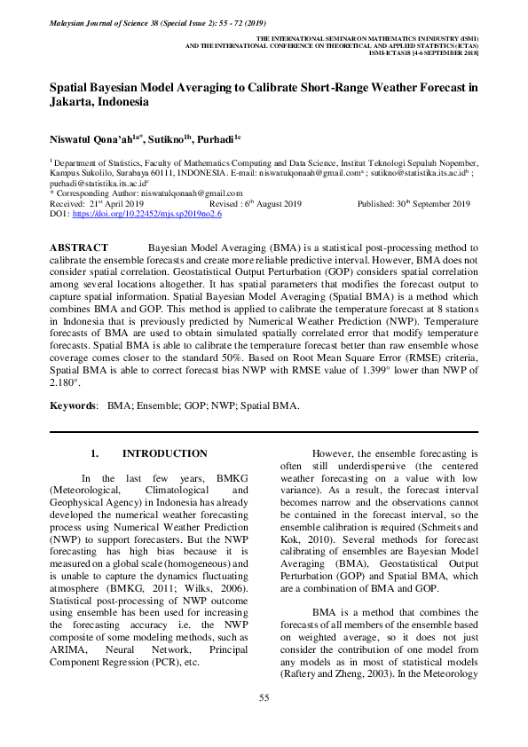 (PDF) Spatial Bayesian Model Averaging to Calibrate Short-Range Weather Forecast in Jakarta ...