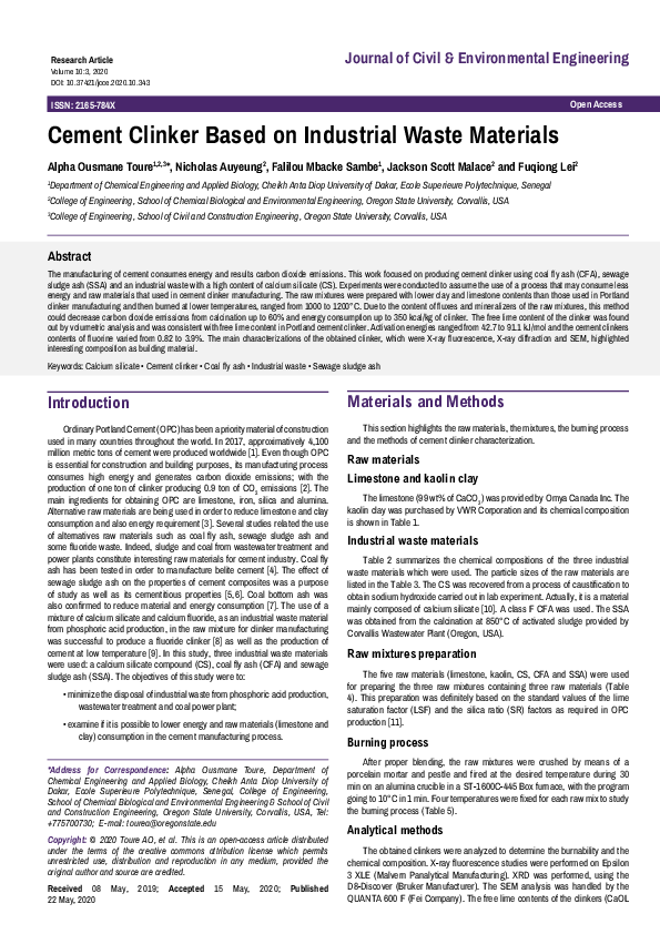 (PDF) Cement Clinker based on industrial waste materials