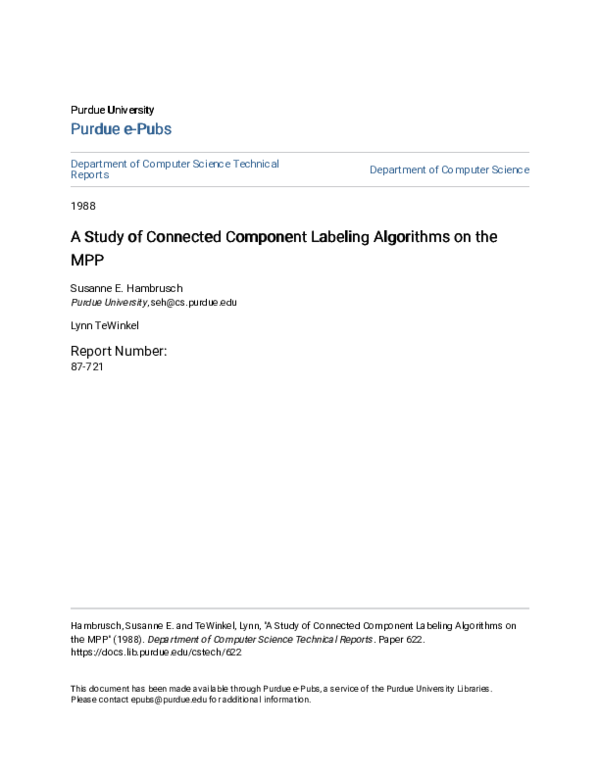 (PDF) A Study of Connected Component Labeling Algorithms on the MPP